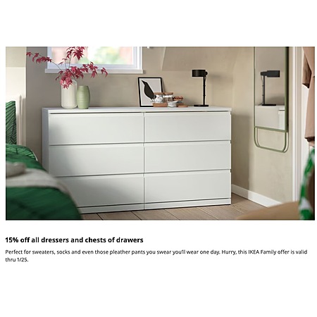 15% off all dressers and chests of drawers - 2026-01-12