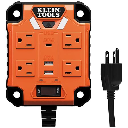 Klein Tools 29601 Heavy Duty Magnetic Power Strip, 4 Outlets & 3 USB ...