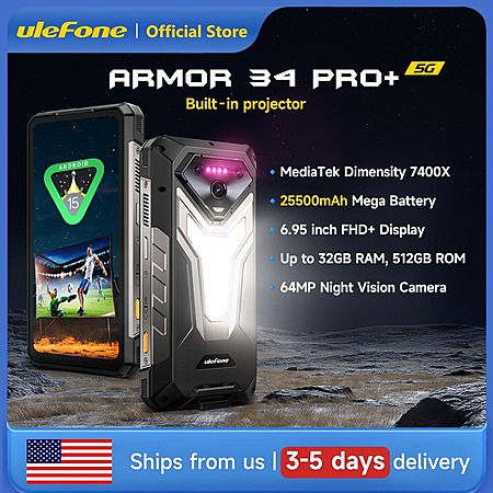 Ulefone Armor 34 Pro Plus 5G Rugged Phone 25500mAh Built-in Projector ...