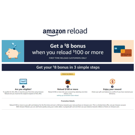 Select Amazon Customers: Get a $8 bonus when you reload $100 or more to ...