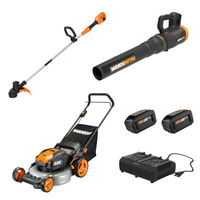 Worx 20" Push Mower, 13" String Trimmer, Quiet Tech Blower Combo Kit ...