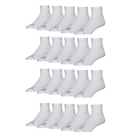 Lee Men's Quarter Low Cut Socks, 20 Pack, Sizes 10-13 (BLACK, WHITE ...