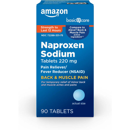 90-Ct Amazon Basic Care Back & Muscle Pain Naproxen Sodium Tablets $3. ...
