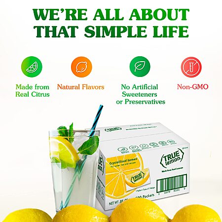 TRUE LEMON Water Enhancer, Bulk Pack, 0 Calorie Drink Mix Packets ...