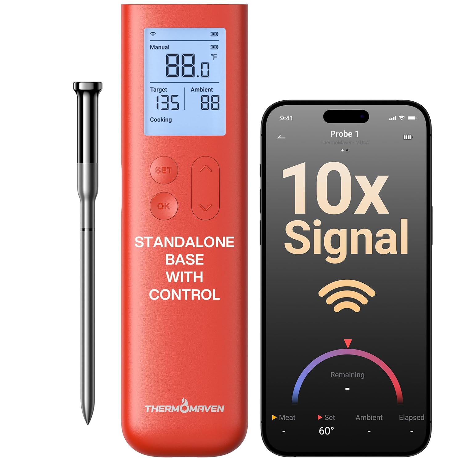 Wireless Meat Thermometer, 10X Enhanced Signal and Stability with Sub ...