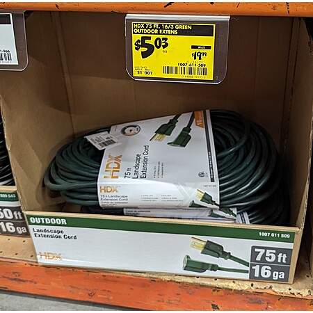 YMMV In-Store Only HDX 75 ft. 16/3 Green Outdoor Extension Cord (1-Pack ...