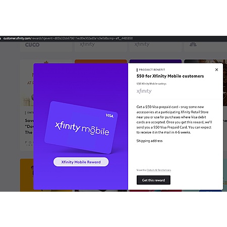 Xfinity Mobile Rewards Visa Giftcards: $50 Existing Customers, $100 For ...