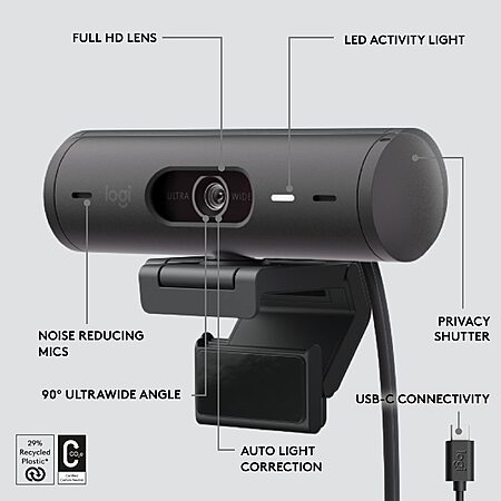 Logitech Brio 501 Full HD Webcam with Auto Light Correction,Show Mode ...