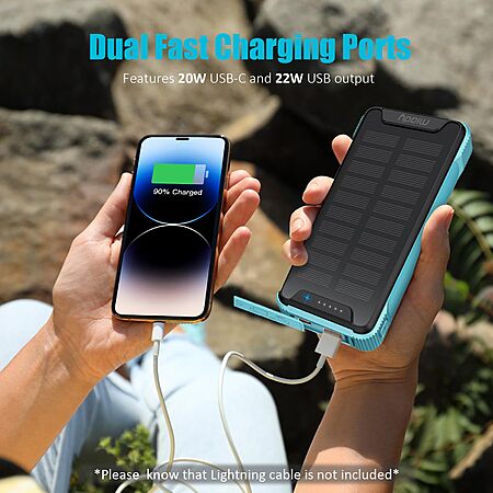 Miady 20000mAh Wireless Solar Power Bank USB-C 20W Fast Charging ...
