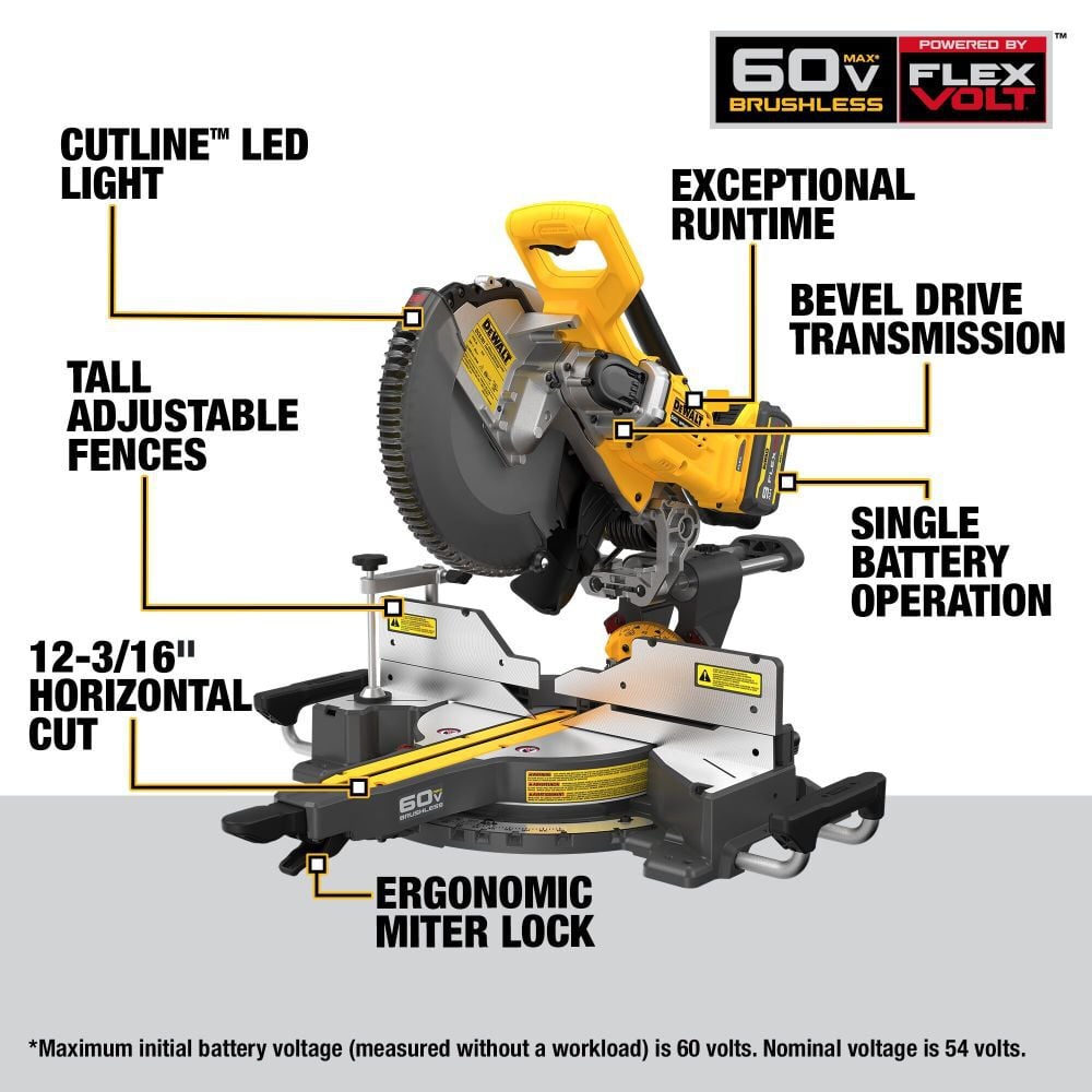 DEWALT Flexvolt 60V Max 12 Inch 60V Sliding Miter Saw Kit Table Saw 8 1 4 Inch 9Ah Flexvolt battery DCS781X1 DCS7485B 799