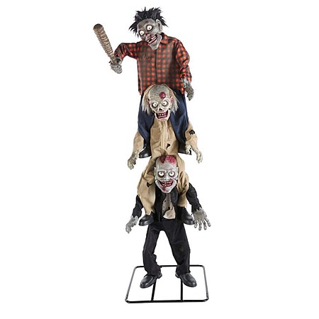 7.5 ft. Gruesome Grounds Animated LED Zombie Stack Trio Halloween ...