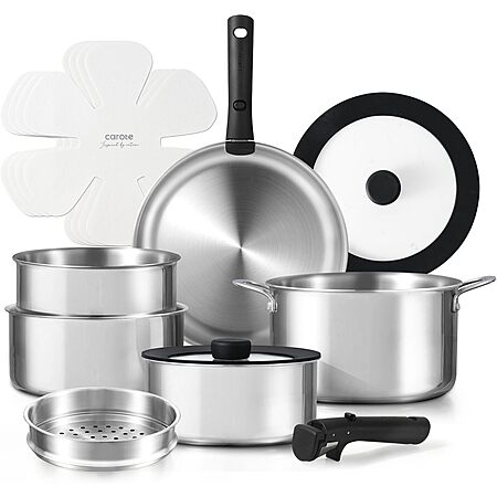 CAROTE 14pcs Pots and Pans Set, Stainless Steel Cookware Set Detachable ...