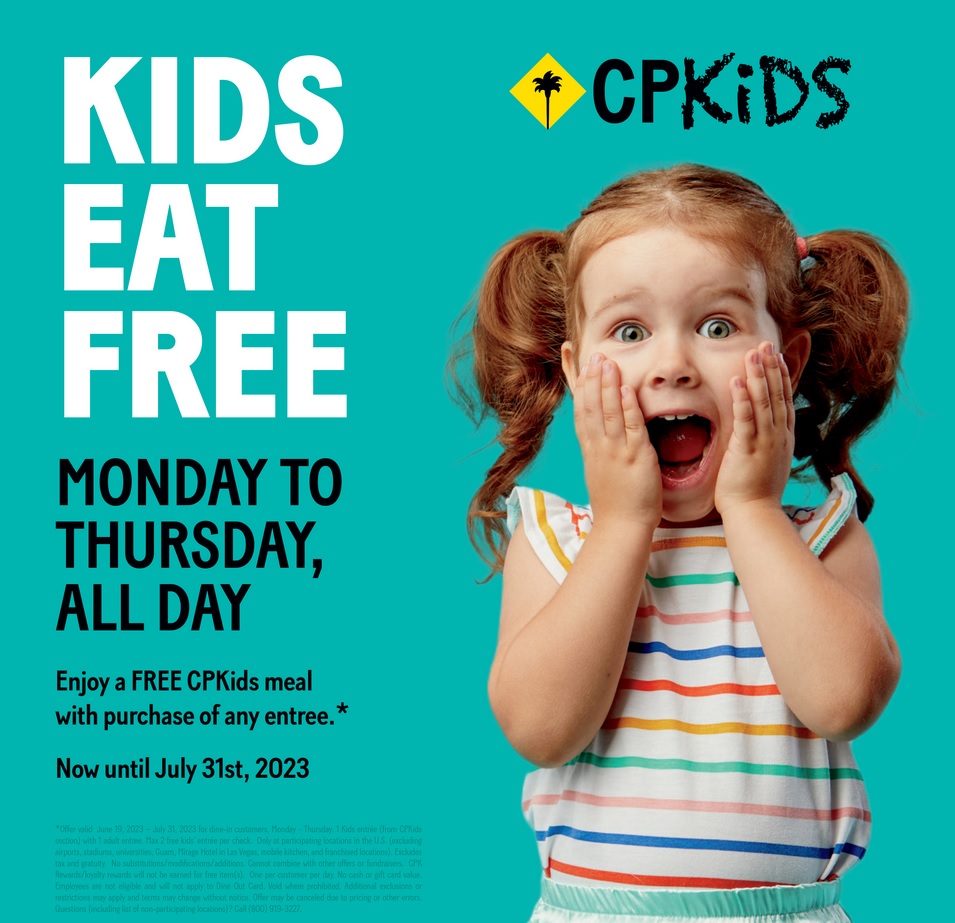 California Pizza Kitchen Summer Kickoff Offer: Kids Eat Free (Monday ...