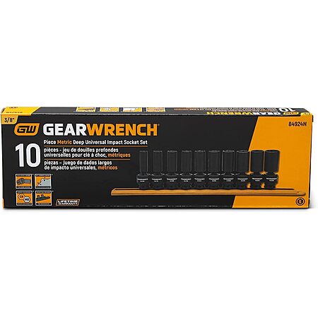 10-Piece GearWrench 3/8" Drive 6-Point Deep Metric Swivel Impact Socket ...
