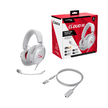HyperX Cloud III Wired Gaming Headset w/ Detachable Microphone (Gray ...