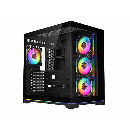 DIYPC Dual ATX Dual Chamber Tempered Glass Gaming Computer Case w/ 4x ...