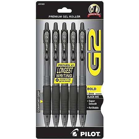 5-Pk Pilot G2 Premium Bold Point Roller Gel Pens (Black/1mm) - 2026-04-20