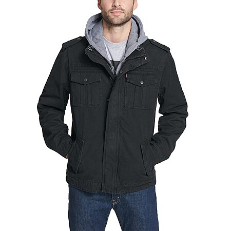 $44.99: Levi's Men's Washed Cotton Military Jacket with Removable Hood ...