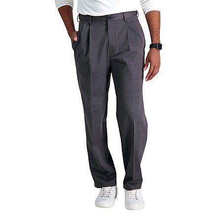 $30.00: Haggar Men's Premium No-Iron Classic-Fit Expandable-Waist Pleat ...