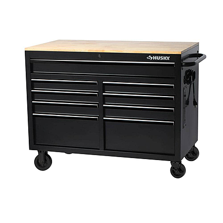 Husky 46 in. W x 24.5 in. D Standard Duty 9-Drawer Mobile Workbench ...
