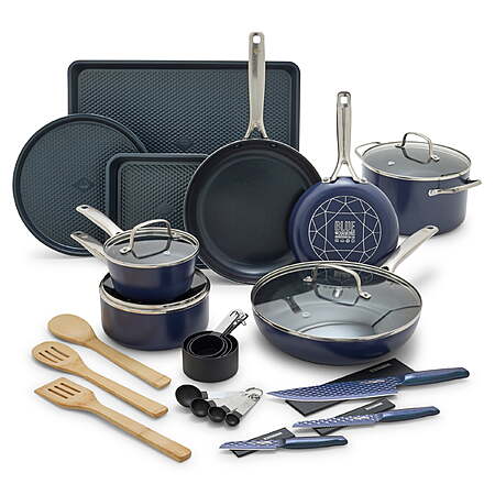 30-Piece Blue Diamond Ceramic Non-Stick Dishwasher Safe Cookware Set ...