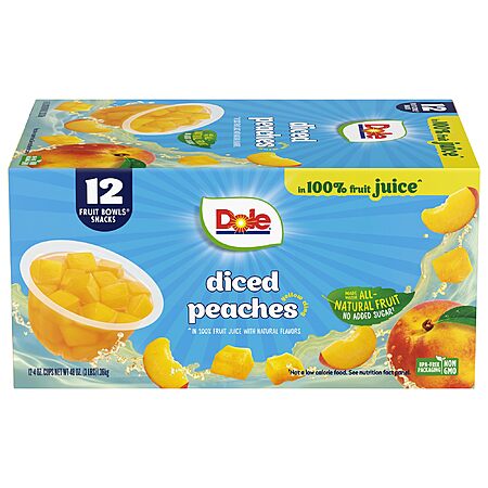 12-Pack 4-Oz Dole Diced Peaches in 100% Juice Fruit Bowls Snacks $6.77 ...