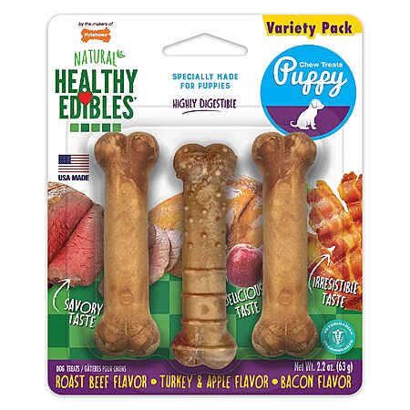 3-Count Nylabone Healthy Edibles Puppy Chew Treats Bacon (Variety Pack ...