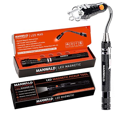 Manwald Telescoping Extendable Magnetic Pickup LED Flashlight (Black ...