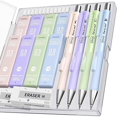 4-Piece Four Candies Mechanical Pencil Set w/ Case, 480-Piece HB Lead ...
