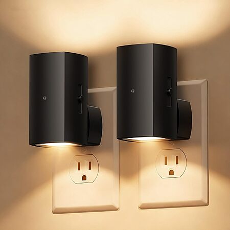 2-Pack Brightown Dimmable LED Wall Plug Night Lights w/ Sensor (Black ...