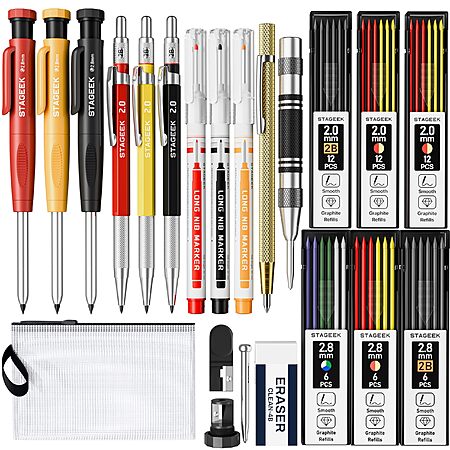 22-Piece Professional Wood Pencil Set w/ 60-Refills, Sharpener & Tools ...