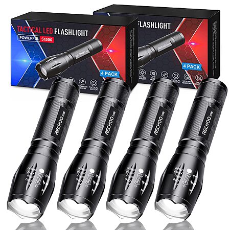 4-Pack RECHOO Tactical Zoomable LED Flashlights w/ 5 Modes - 2026-02-06