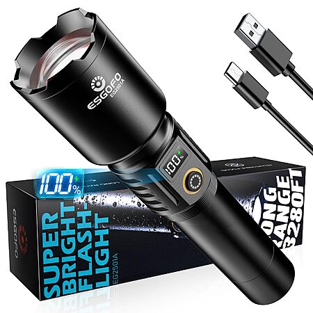 Esgofo Rechargeable USB-C LED Waterproof Flashlight w/ 5 Modes ...