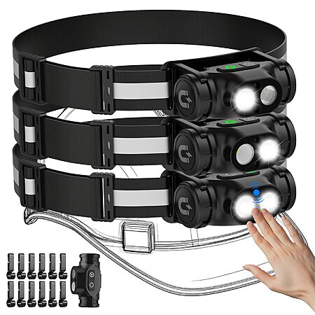 3-Pack Spriak Rechargeable Led Motion Sensor Headlamp w/ 4-Modes $14.99 ...