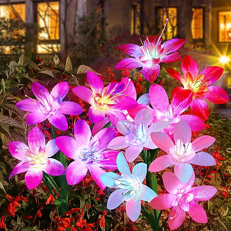 5-Pack Aukora Solar LED Lily Flower Garden Lights w/ 7-Color $15.99 ...