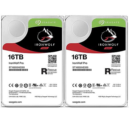 2-pack 16TB Seagate IronWolf Pro SATA Internal NAS Hard Drive $510 ...