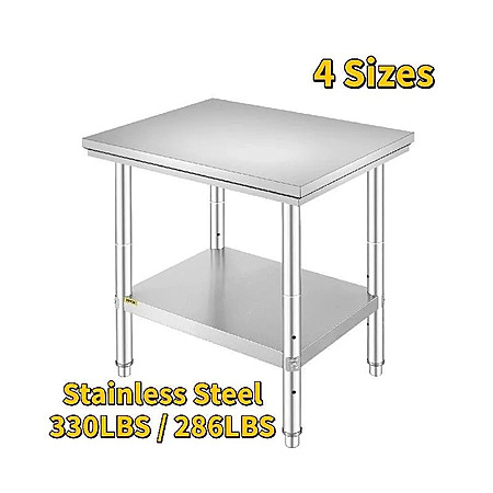 Vevor Stainless Steel Work Bench Table w/ Undershelf (24" x 24" x 32 ...
