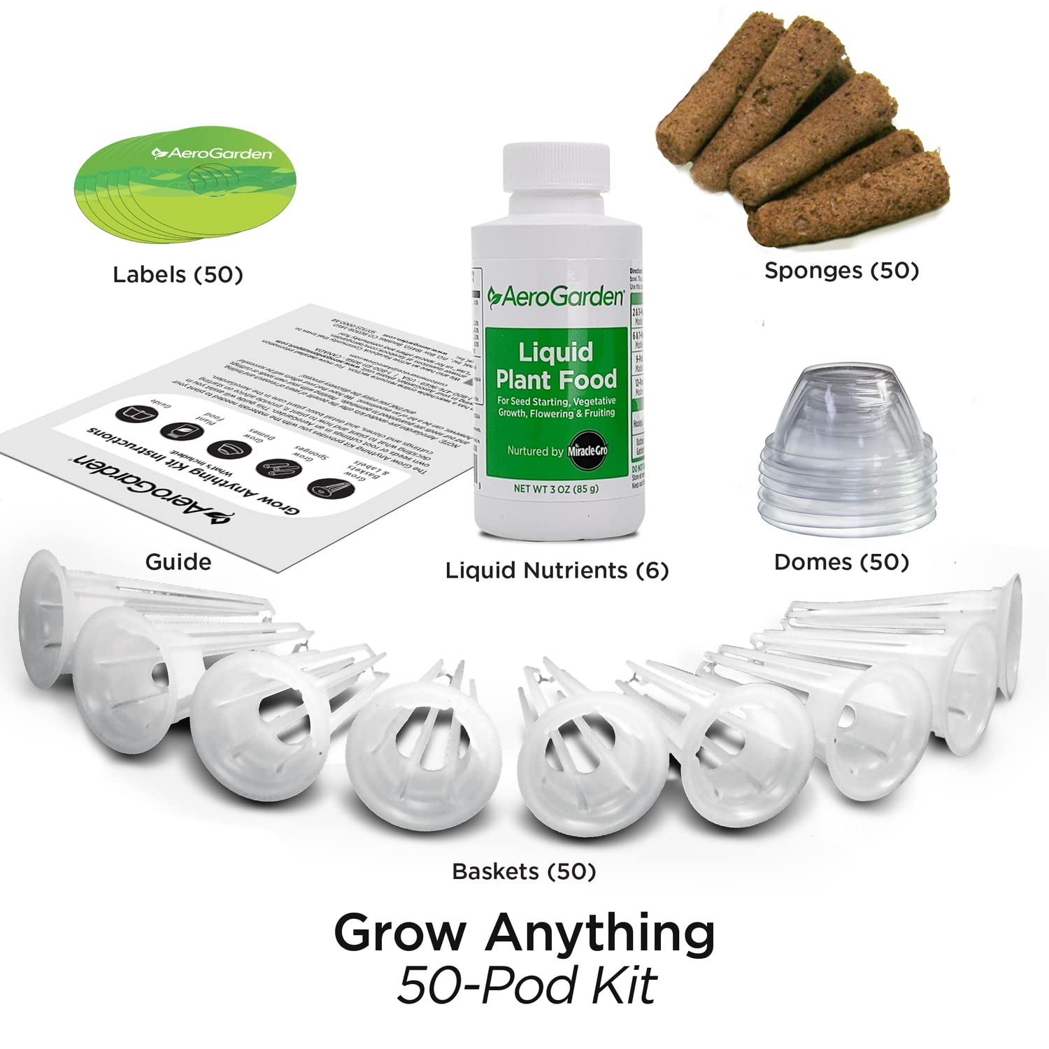 AeroGarden Grow Anything Seed Kit (50 pod); 6 bottles of nutrients, 50 ...